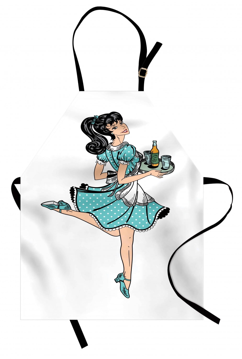 Pin up Girl Apron, Pony Tail Haired Waitress in Polka Dot Dress Brings ...