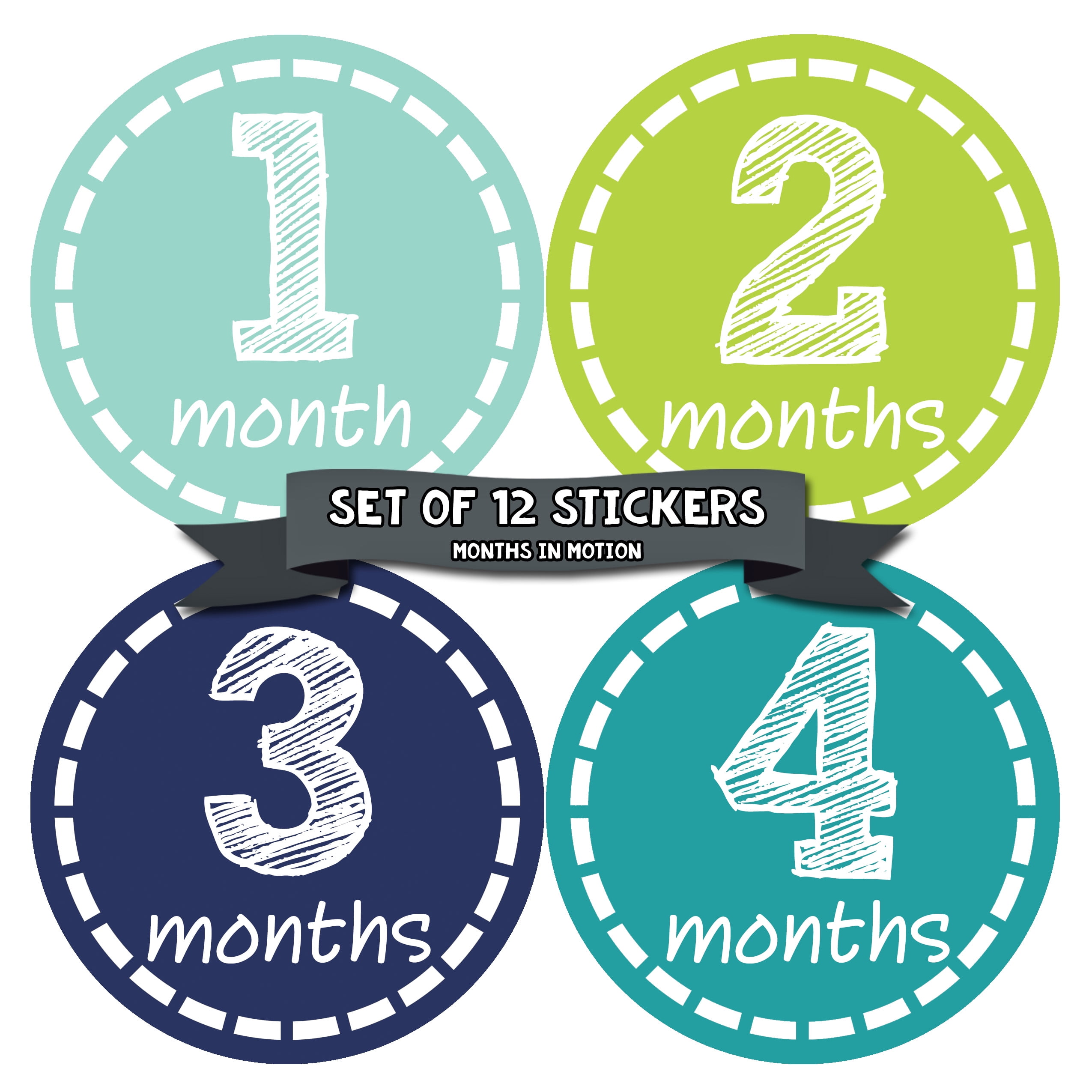 Months in Motion 113 Monthly Baby Stickers Baby Boy 12 Months Milestone ...