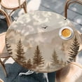 Foggy Mountain Forest Tree Bird Round Fitted Tablecloth with Elastic ...