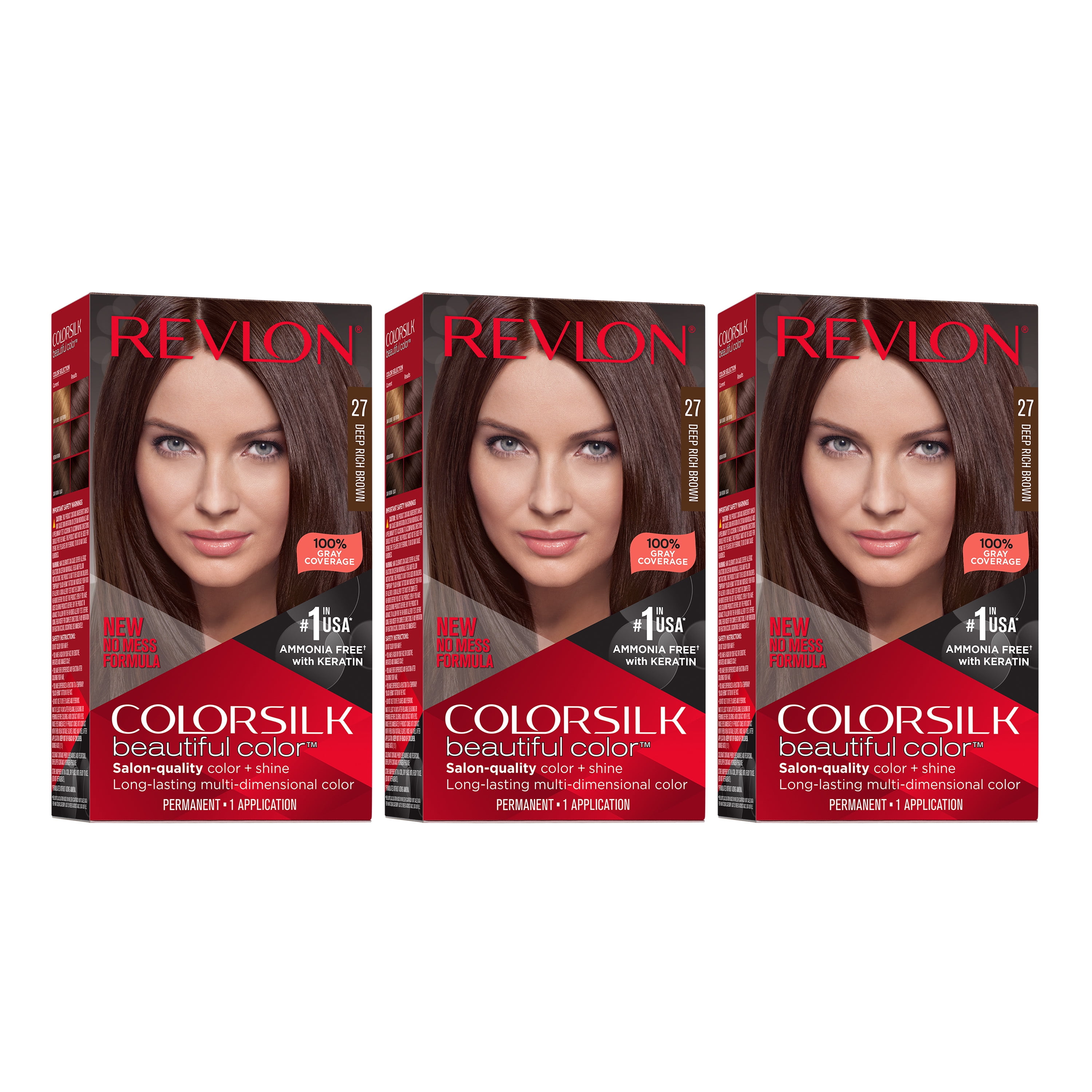 Revlon Colorsilk Beautiful Color Permanent Hair Color 3 Pack, 027 Deep ...