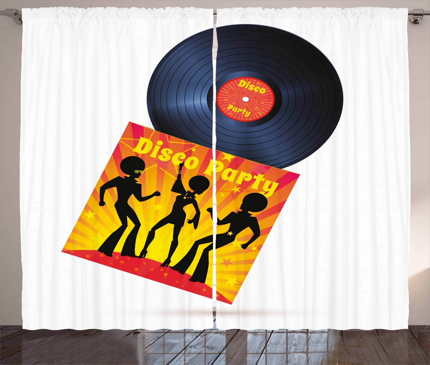 70s Party Decorations Curtains 2 Panels Set, Vinyl Record Cover with ...