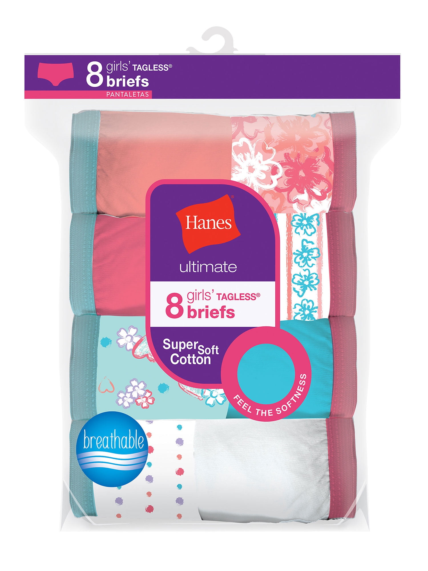 Hanes Ultimate® Girls Cotton Briefs 8 Pack Assorted 1 10