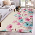 Blue Pink Flowers Washable Rug 3x5 Area Rug for Living Room Bedroom Non ...