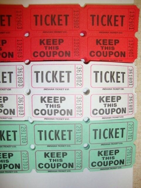 Raffle Tickets Red White Green Double Stub 50/50 Keep This Coupon ...