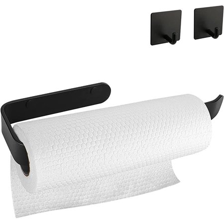 Bail Kitchen roll holder without drilling + 2 hooks self-adhesive black ...
