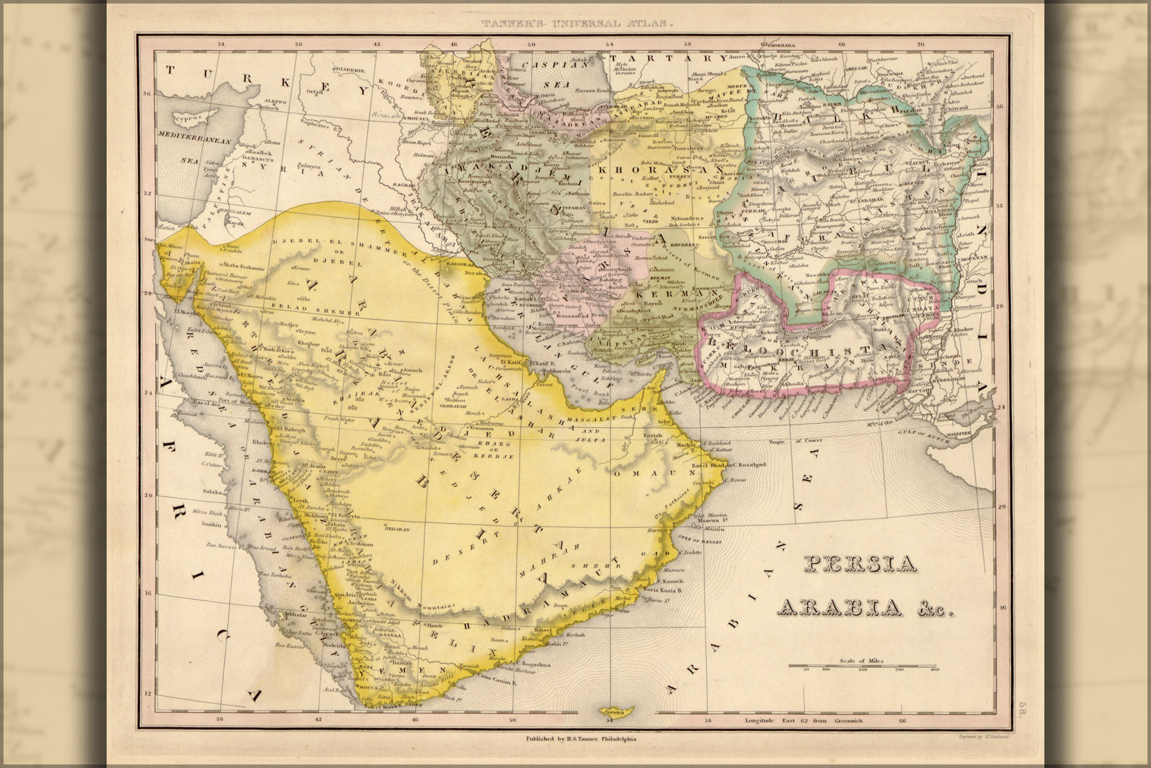 24"x36" Gallery Poster, map of Persia saudi Arabia iran iraq 1844 ...