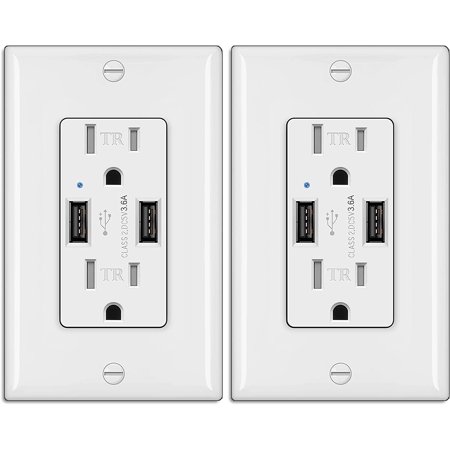 [2 Pack] LZMY 3.6A USB Wall Receptacle Outlet, Dual USB Charging Ports ...