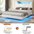 LED Floating Bed Frame Queen Size PU Upholstered Platform Bed with ...