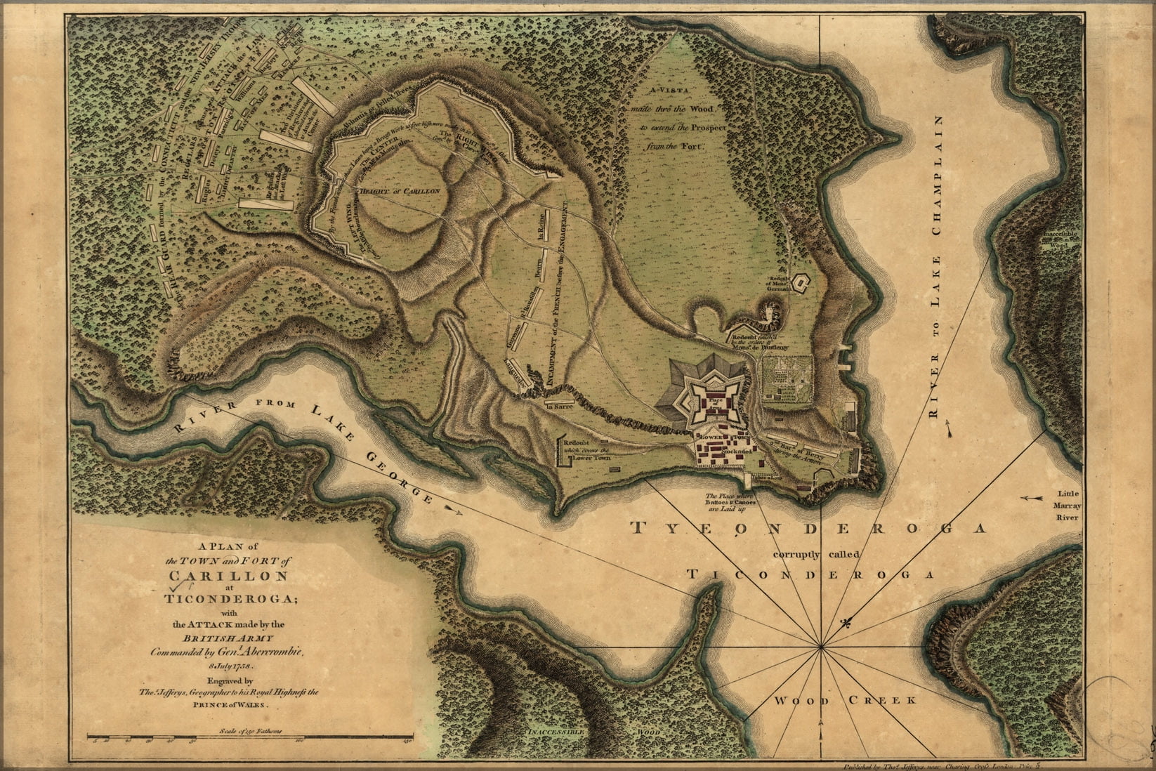 24"x36" Gallery Poster, map of Town & Fort Carillon at Ticonderoga 1768 ...