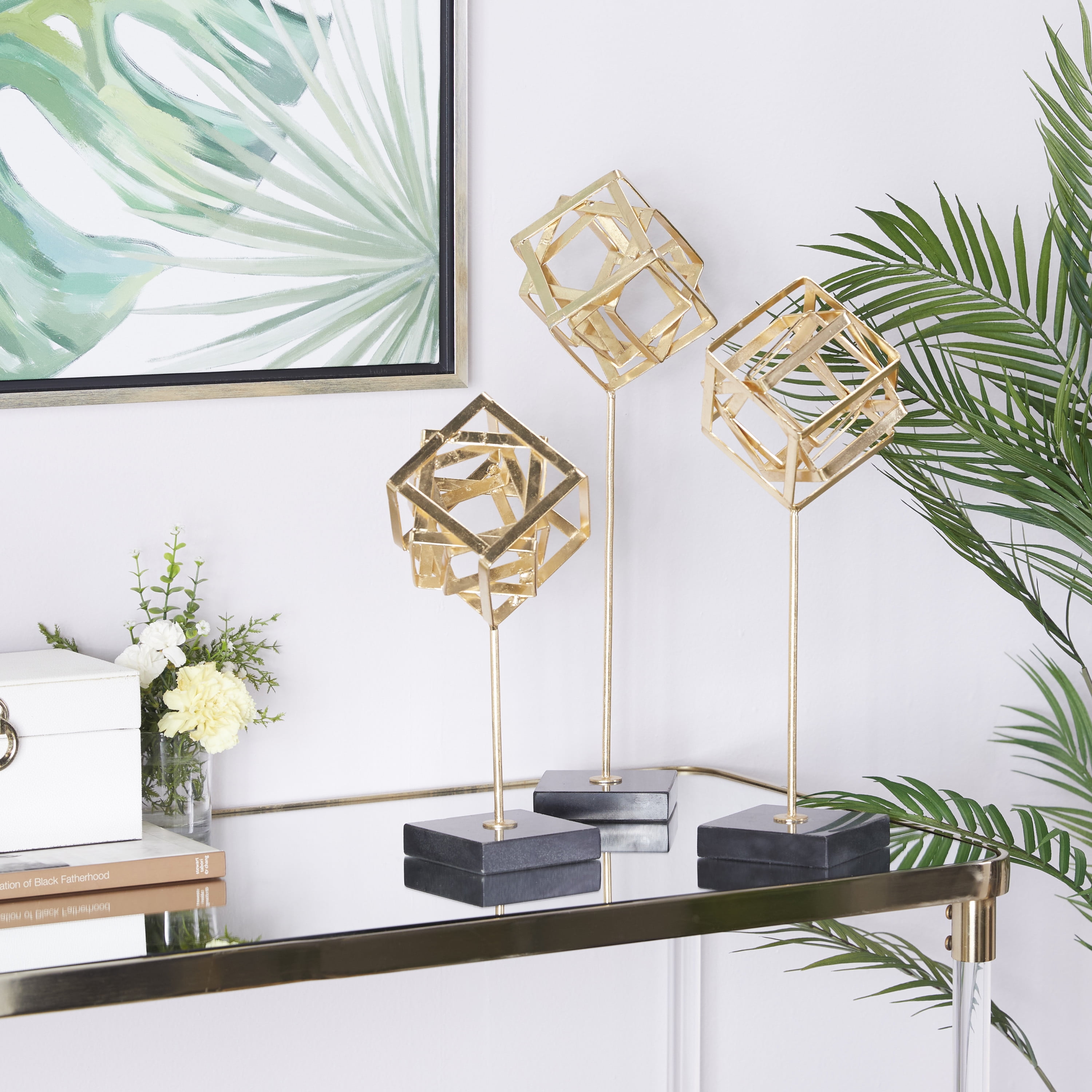 19", 16", 13"H Gold Marble Geometric Sculpture with Marble Base, by ...
