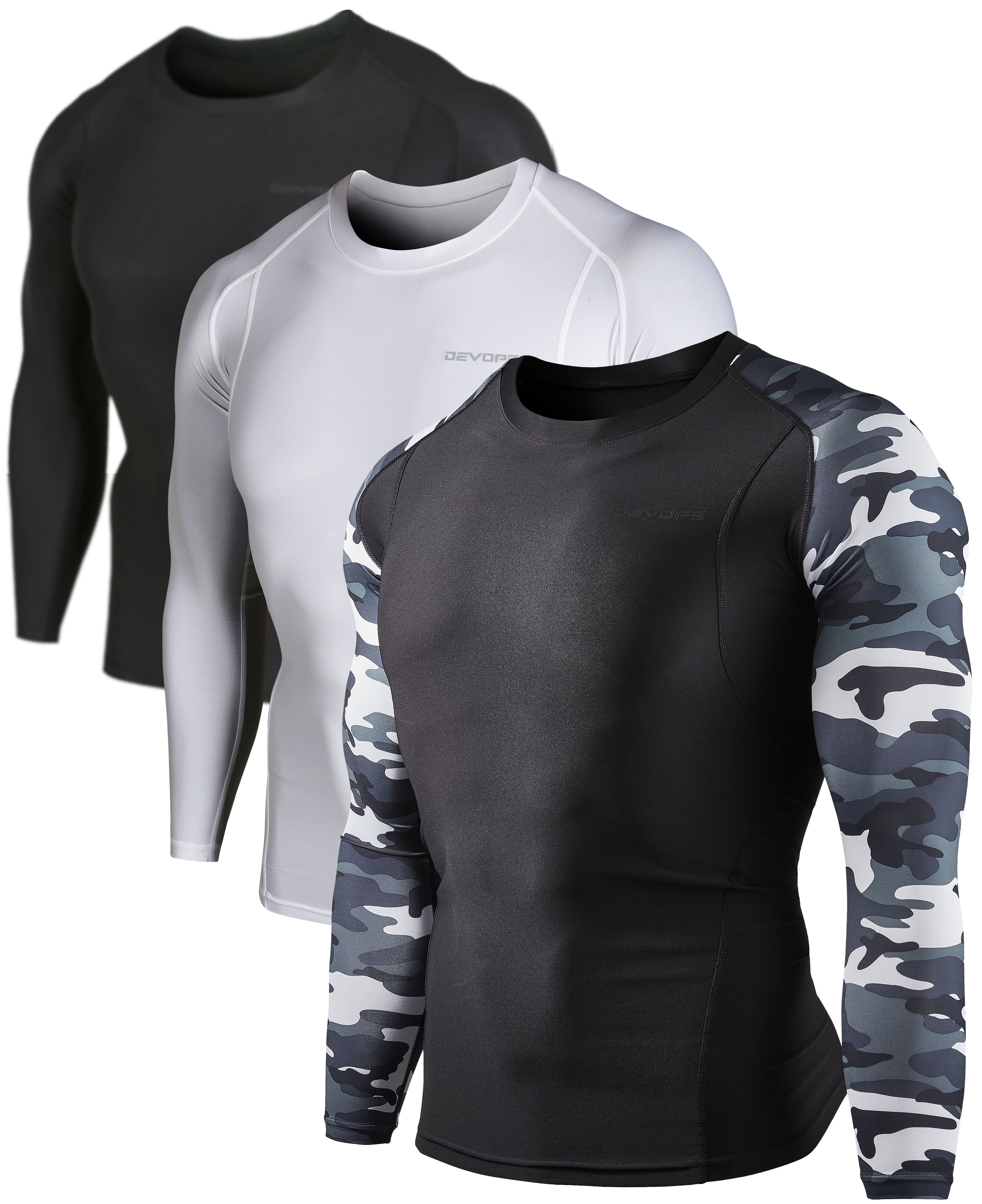 DEVOPS 3 Pack Men's Athletic Long Sleeve Compression Shirts (2X-Large ...