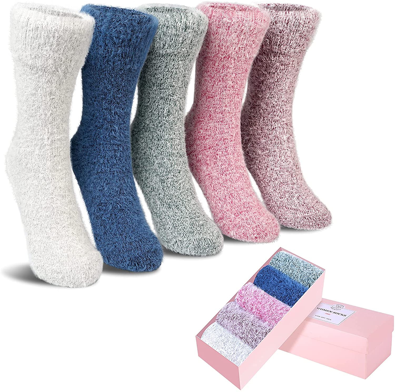 5 Pack Women Fuzzy Socks Thick Soft Warm Winter Wool Fluffy Cozy Socks