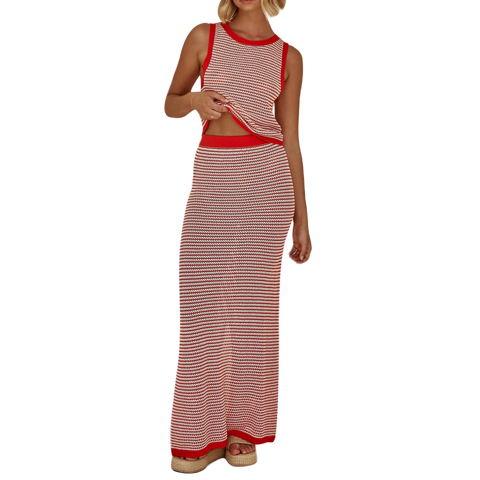 Click here for Sunsiom Womens 2 Piece Knit Outfit  Striped Crop T... prices