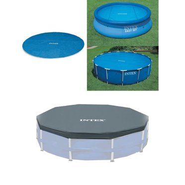 Intex 12 Ft Round Easy Set and Metal Frame Swimming Pool Solar Tarp ...