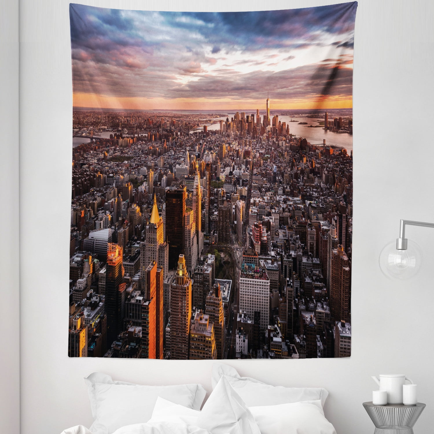 USA Tapestry, Aerial View of the Manhattan Skyline at Sunset Famous ...