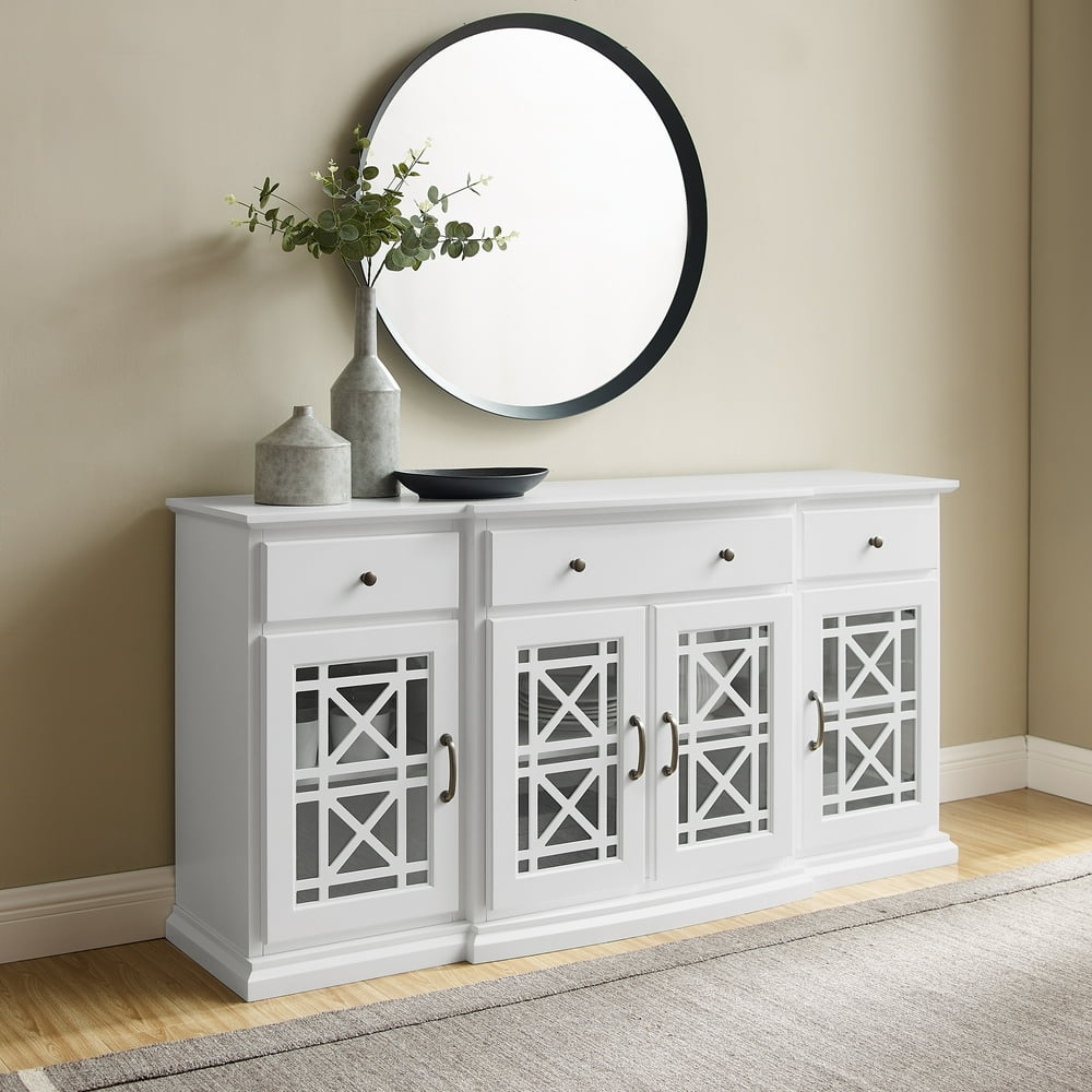Manor Park Classic Tiered-Front Glass Door Fretwork Sideboard, White ...