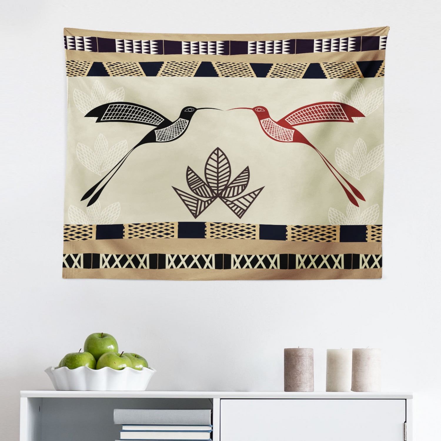 Hummingbird Tapestry, Floral Art in Vintage Style Bird Hibiscus Flowers ...