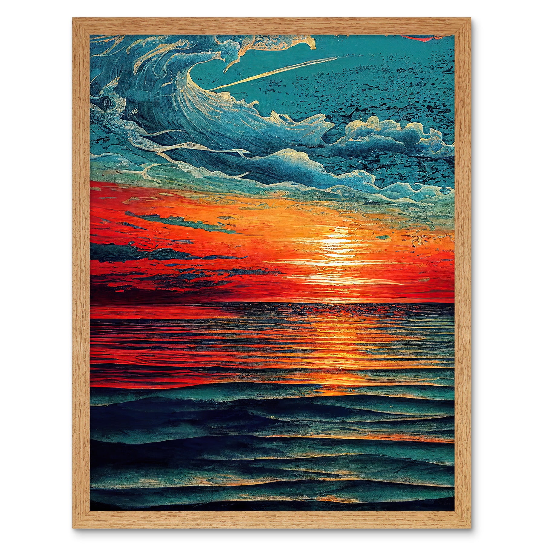 Seascape Scarlet Sunrise Fiery Horizon Clouds Art Print Framed Poster ...