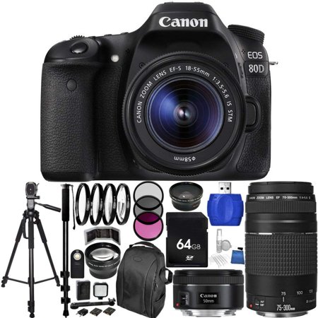 Canon EOS 80D DSLR Camera with 18-55mm f/3.5-5.6 IS STM Lens, EF 75-300mm f/4-5.6 III Lens, & EF ...