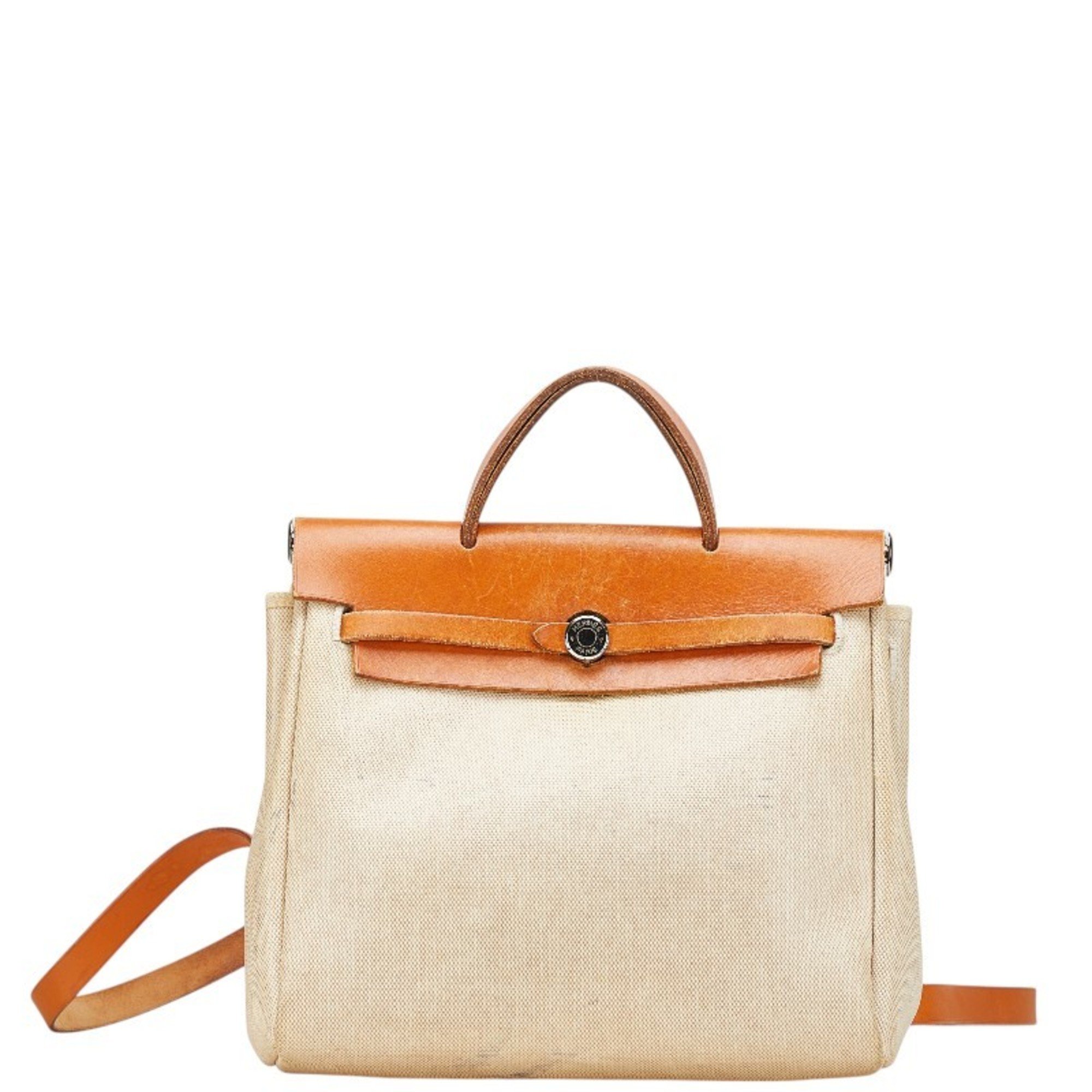 Pre-Owned Hermes Airbag Ad PM Backpack Beige Brown Toile H Leather ...