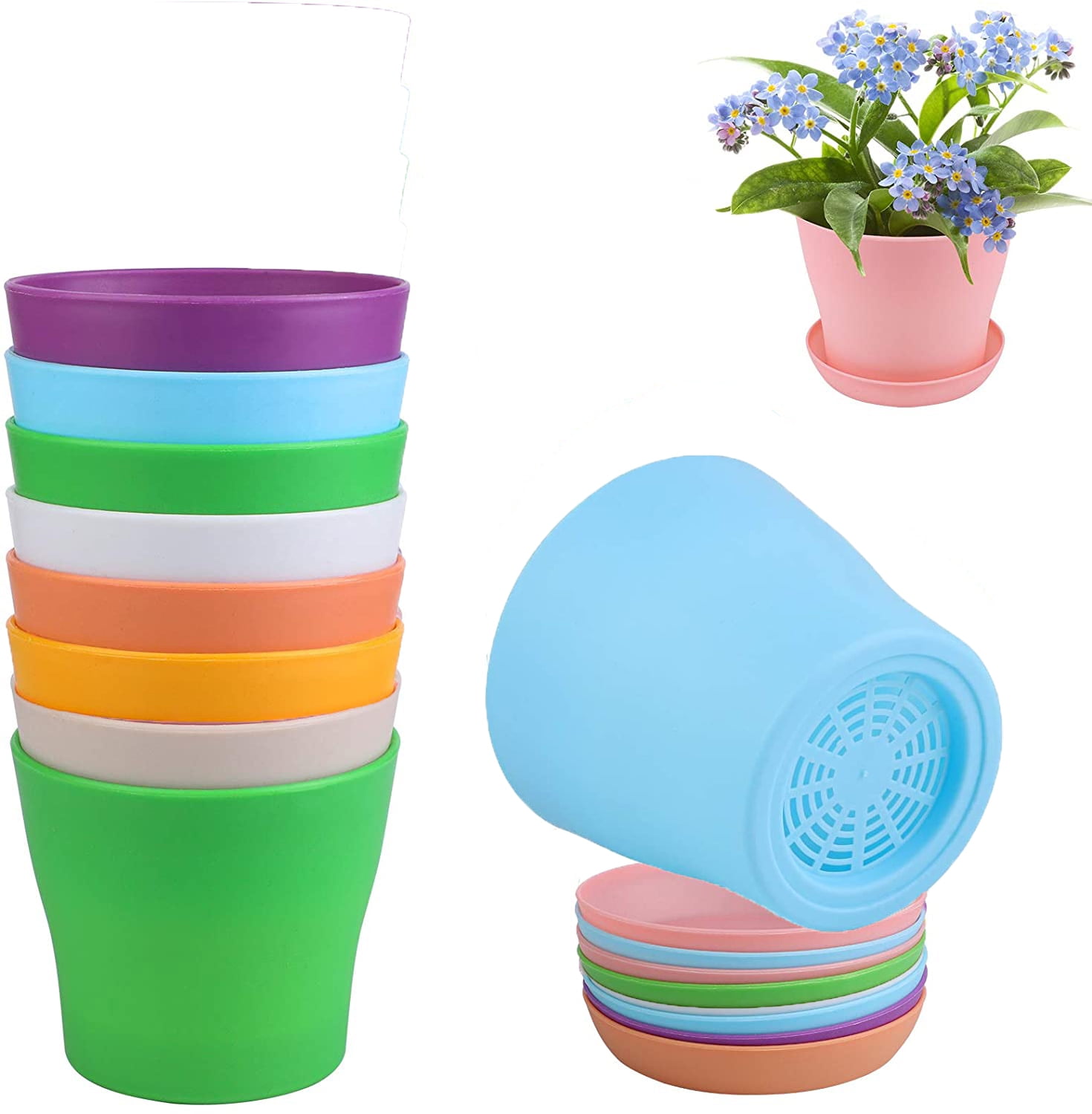 NOGIS 8 Pack 4 Inch Plastic Plant Pot,Colorful Flower Pots,Plastic ...