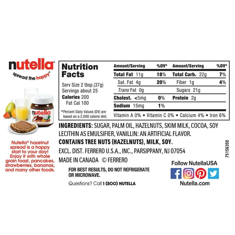 Nutella Nutrition Label