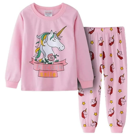Unicorn Cartoon Pyjamas Set Long Sleepwear Pajamas Nightwear For Age 3 ...