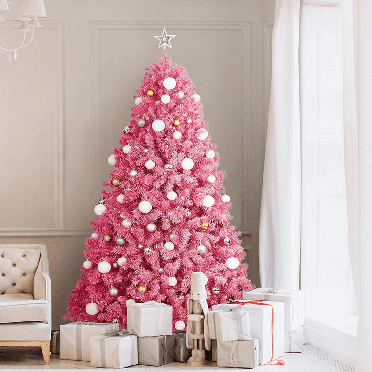 OasisCraft Unlit Pink Christmas Tree, 6.5ft Pink Christmas Tree Fir ...