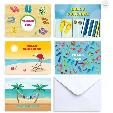 Hello Sunshine Summer Notes and Thank You Cards - 25 pack with White ...