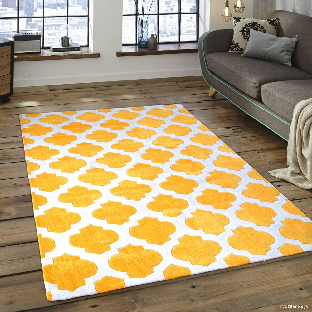 Allstar Yellow Hand Made Modern Transitional Floral Design Area Rug ...