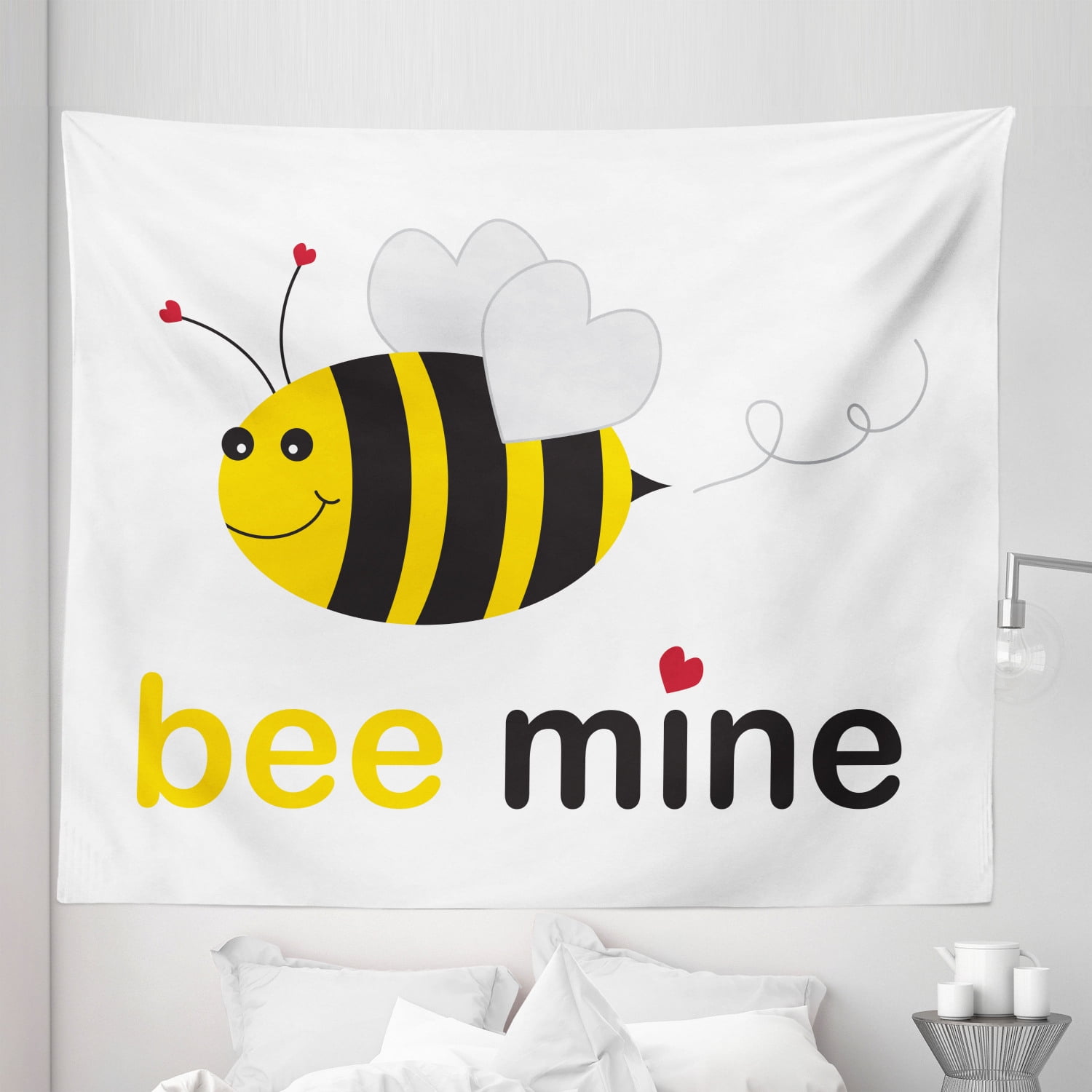 Honey Bee Tapestry, Bee Mine Romantic Cartoon Concept Heart Shaped ...