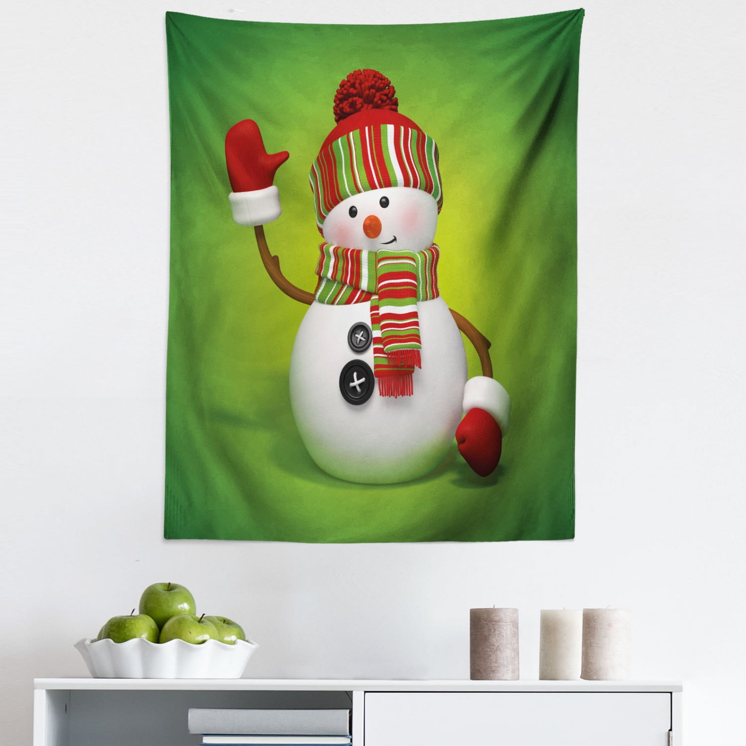 Snowman Tapestry, 3D Style Fun Character Greeting Traditional Colors ...