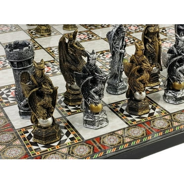 King Arthur Knights W/ Dragon Fantasy Medieval Times Chess Set 17 ...