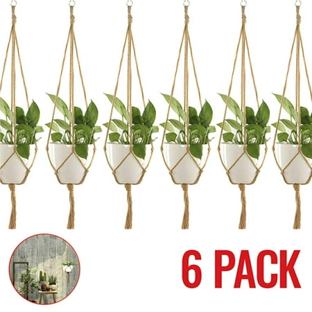 mmirethe 6Pcs Macrame Plant Hanger Vintage Rope Basket Indoor Outdoor ...