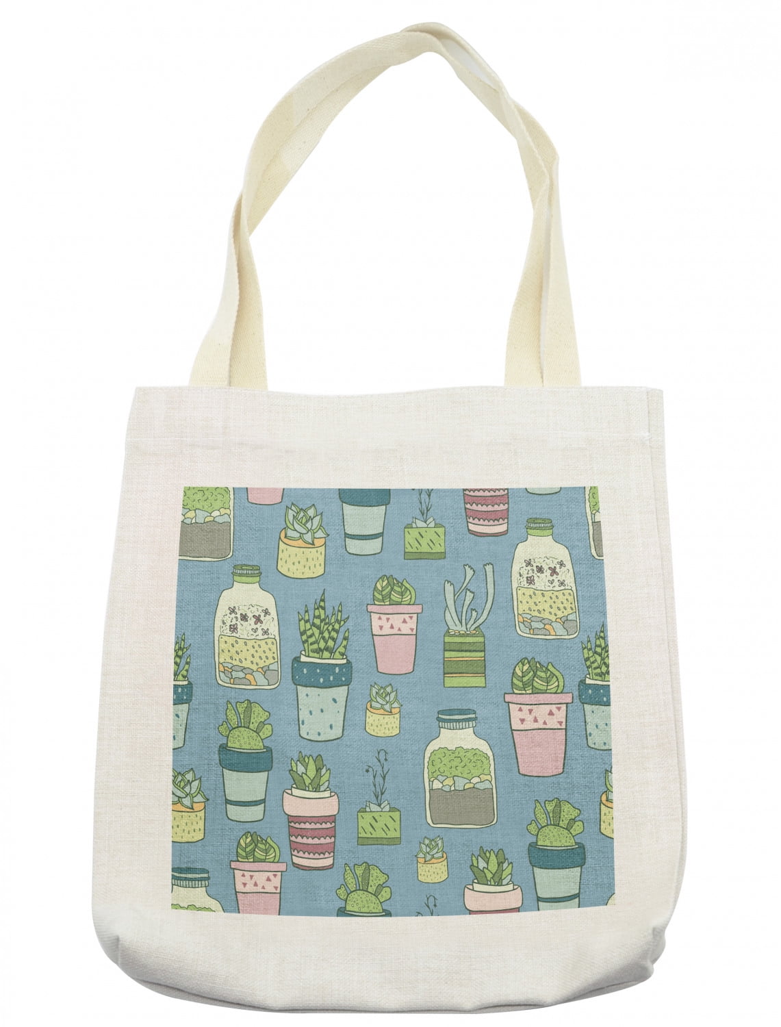 Botanical Tote Bag, Hand Drawn Terrariums Houseplants and Succulents in ...