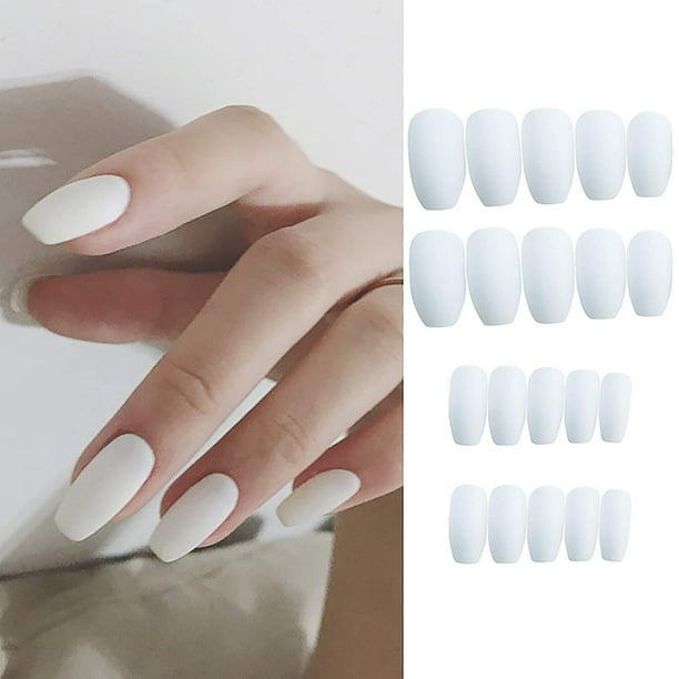 24 PCS Fake Nails,Side Glue Nail Sticker, Matte Press on Nails Acrylic ...