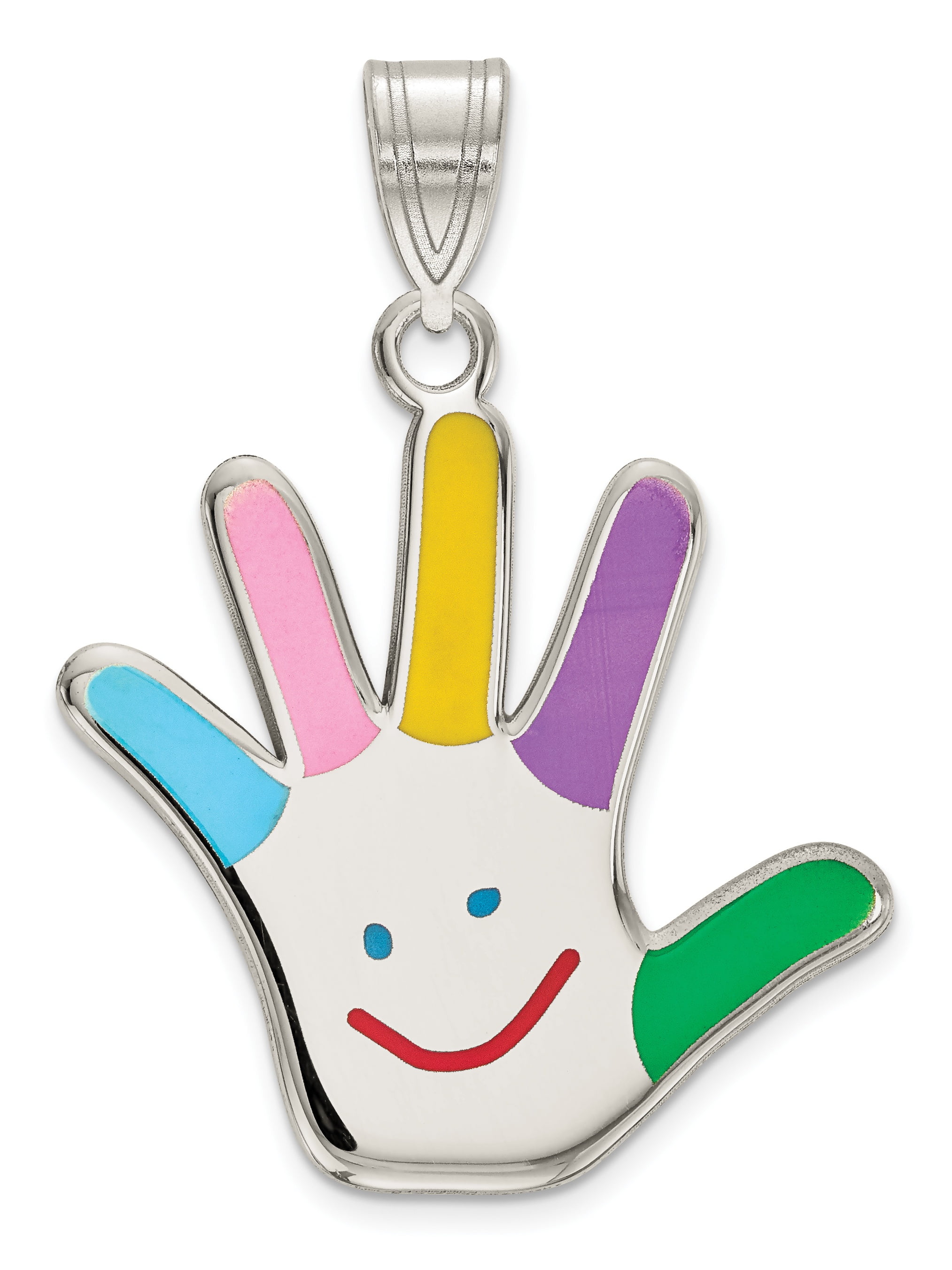 Sterling Silver Rhod-Plate Enamel Autism With Happy Face Handprint ...