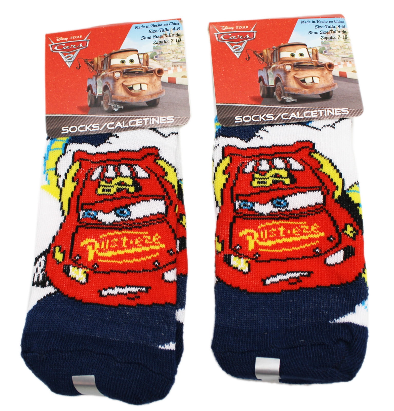 Disney 's Cars Sheriff White/Black Kids Sock Set (Size 4-6, 2 Pairs ...