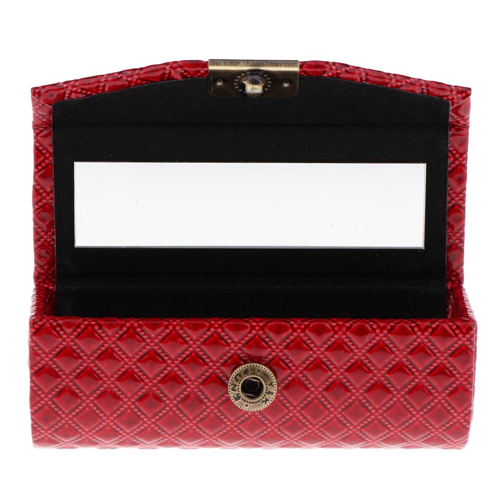 Leather Jewelry Makeup Lipstick Holder Case with Mirror | Texture Red ...