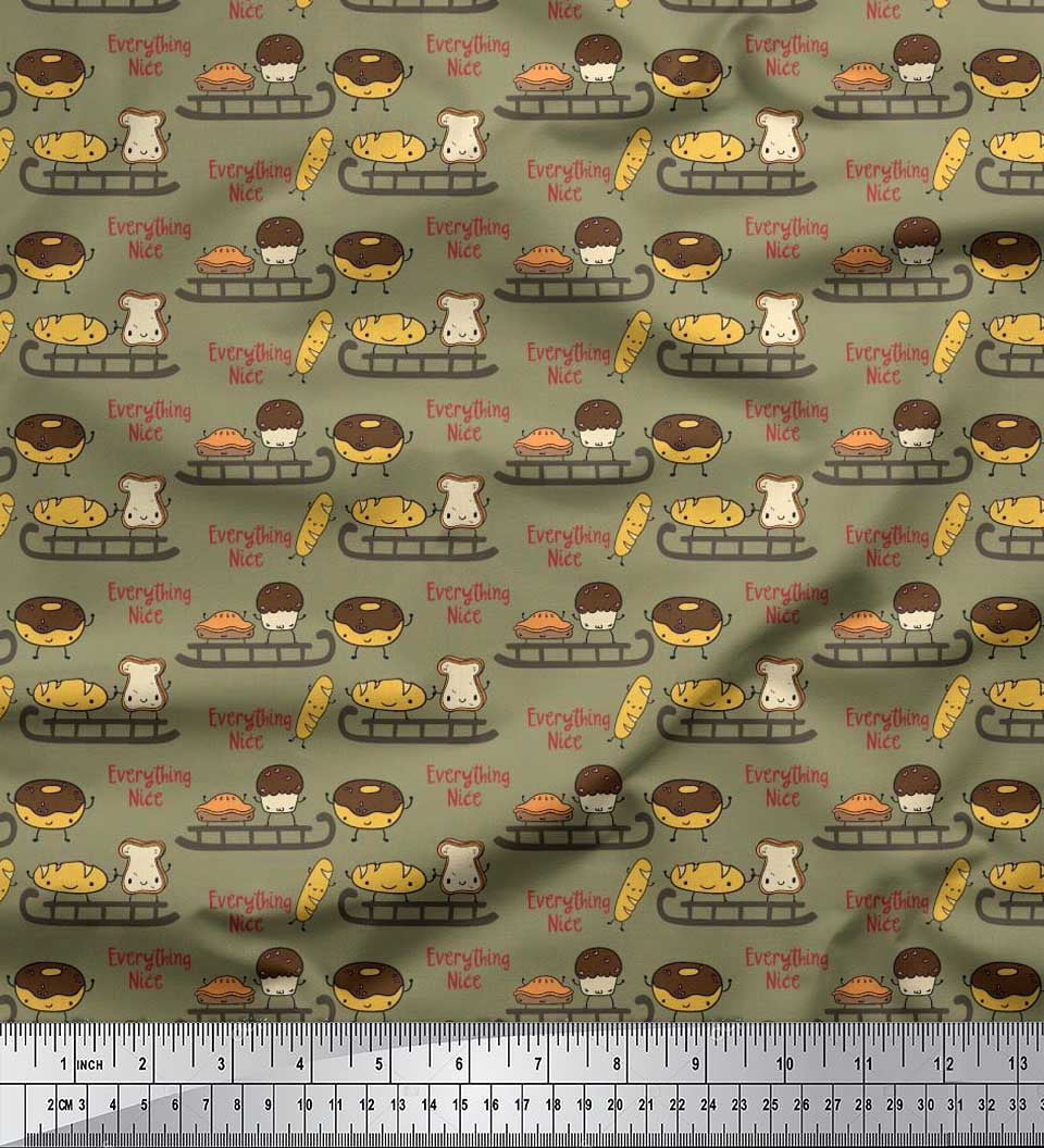 Soimoi Crepe Silk Fabric Sleigh,Bread & Hot Dog Food Print Fabric by ...