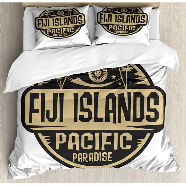Fiji Duvet Cover Set Queen Size, Welcoming Pacific Paradise Emblem ...
