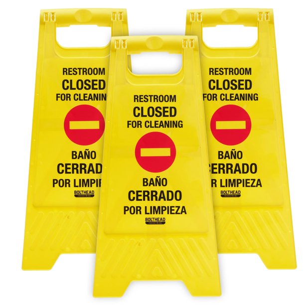 Restroom Closed for Cleaning Sign, Bilingual Bathroom Floor Sign, 3 ...