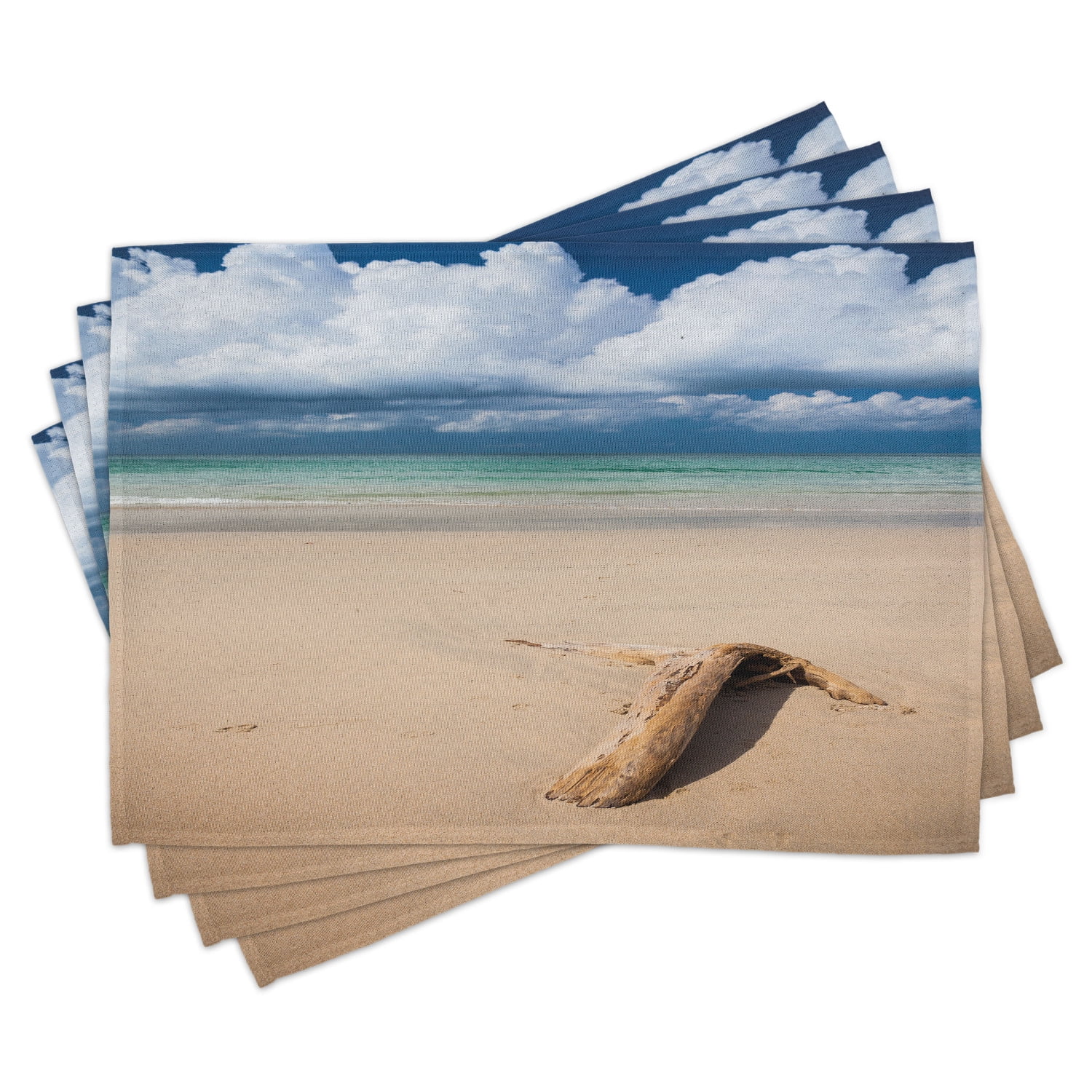 Ambesonne Digital Place Mats Set of 4, Sandy Beach and Clouds, Standard ...