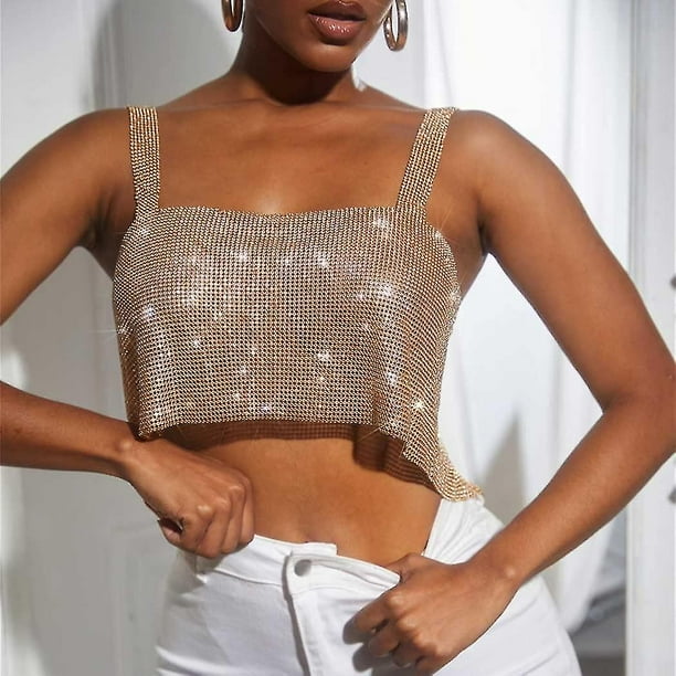 Shenmo Rhinestone Body Chain Sequin Crop Top Glitter Crystal Bra Chain