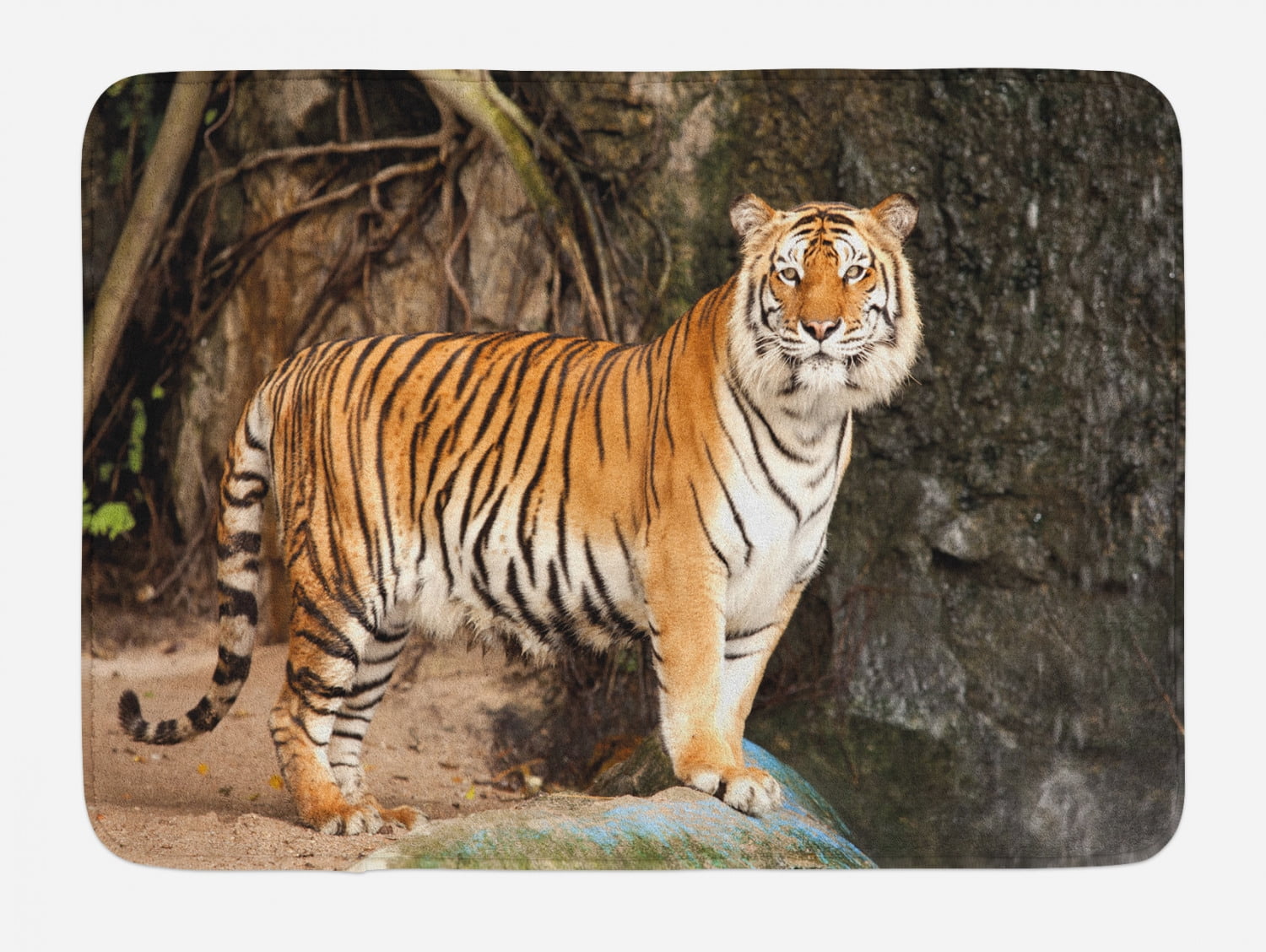 Tiger Bath Mat, Portrait of an Alert and Angry Royal Bengal Feline ...