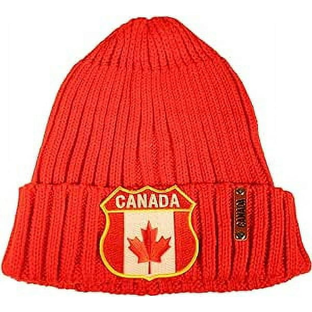 CANADA RED RIBBED ADULT TOQUE HAT CAP WITH CANADIAN SHIELD ON IT ...