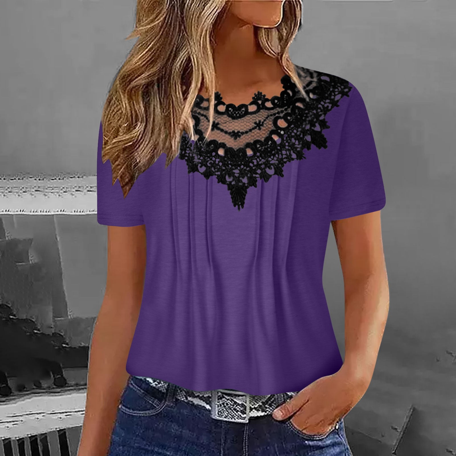 Click here for Frostluinai Lace Tops For Women Short Sleeve Casua... prices