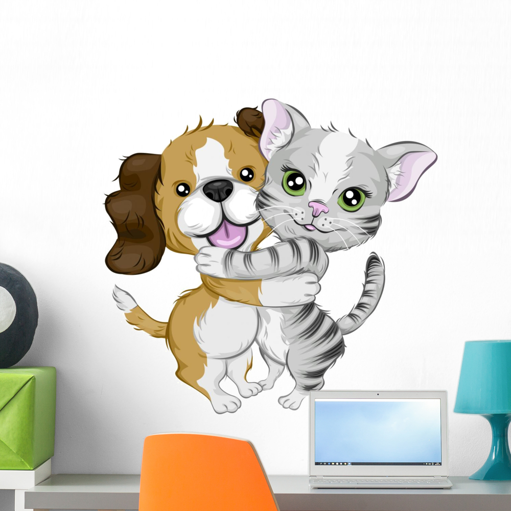 Dog and Cat Wall Decal Sticker by Wallmonkeys Peel and Stick Graphic ...