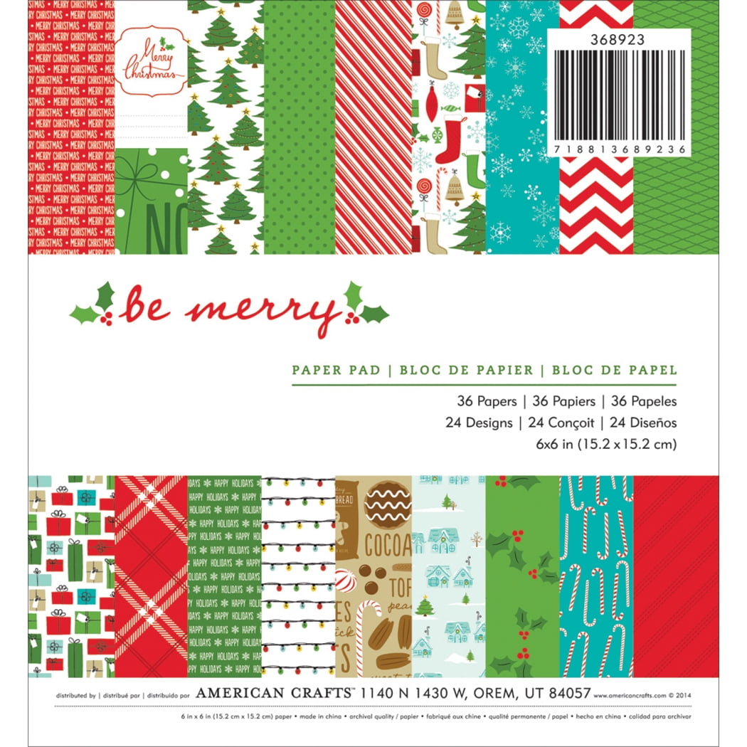 American Crafts Paper Pad 6 Inch X 6 Inch 36/Pkg-Be Merry - Walmart.com