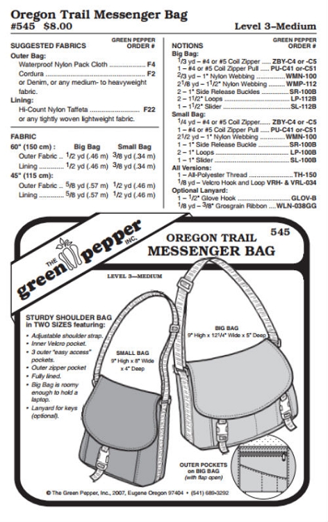 Oregon Trail Messenger Bag Pack Purse Shoulder Bags #545 Sewing Pattern ...